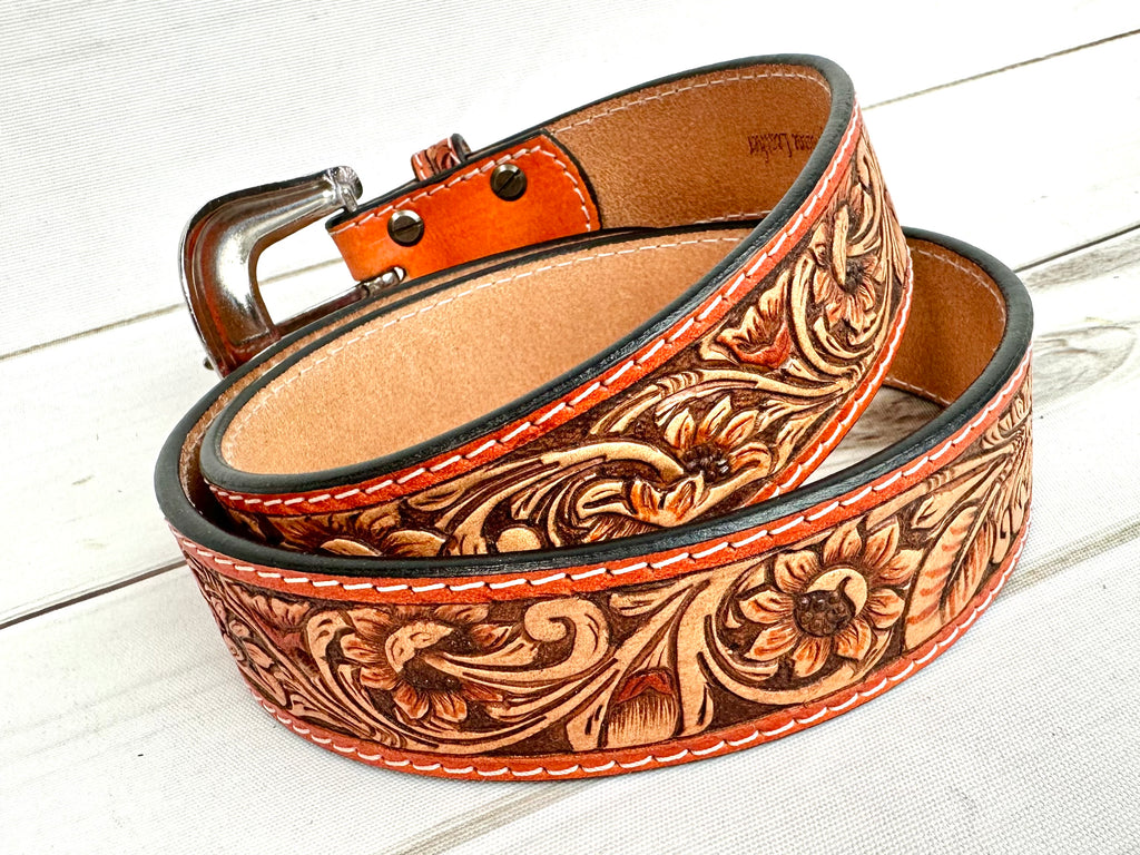Camel Border Floral Tooled Leather Woman’s Belt – Cowgirl Barn & Tack