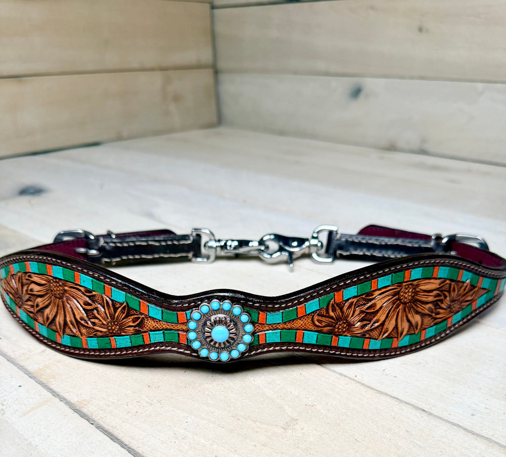 Turquoise Concho Green and Orange Sunflower Wither Strap – Cowgirl Barn ...