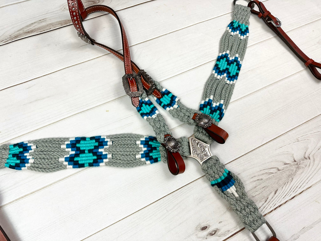 Grey and Turquoise Corded Cotton and Leather Tack Set – Cowgirl Barn & Tack