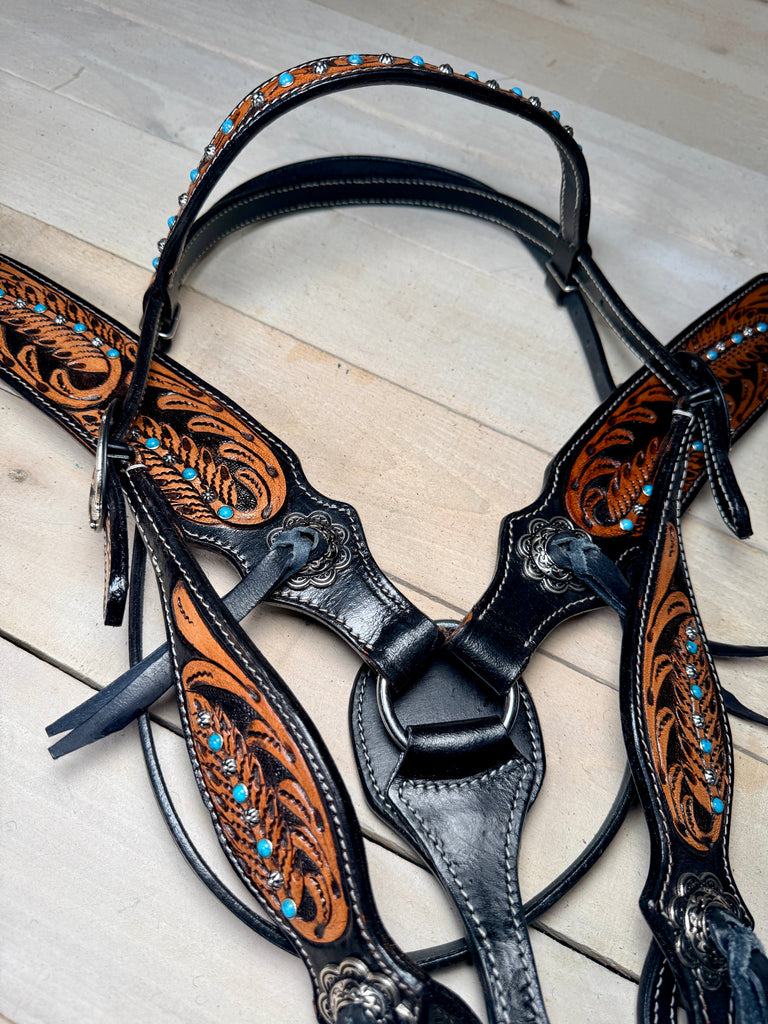 Black Leather Turquoise Feather Tooled Tack Set – Cowgirl Barn & Tack