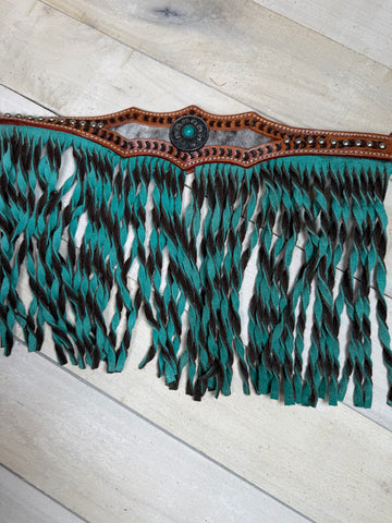 Hair-on Hide Inlay Leather Turquoise Concho and Twisted Fringe Tack Se ...