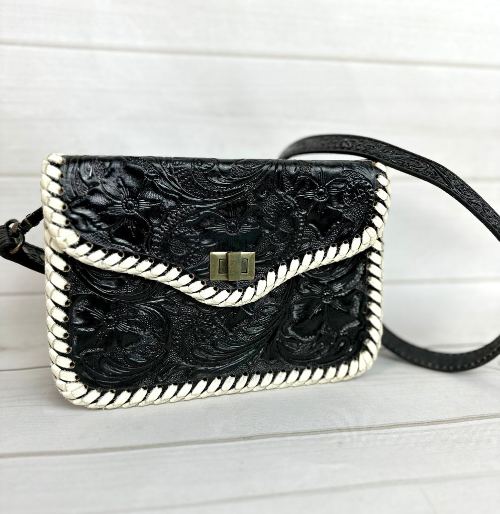 Braided Leather Border Pill Box Crossbody Western Leather Handbag ...
