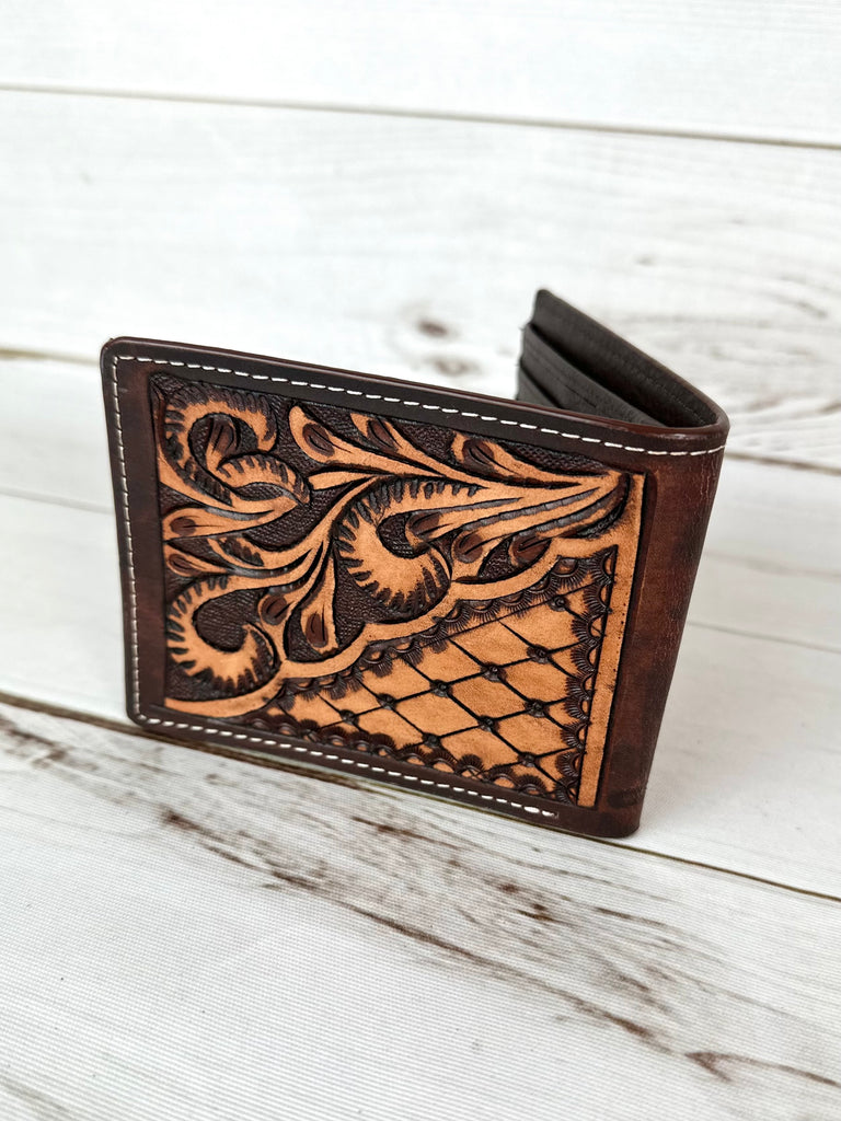 Crosshatch and Scroll Tooled Leather Western Wallet – Cowgirl Barn & Tack