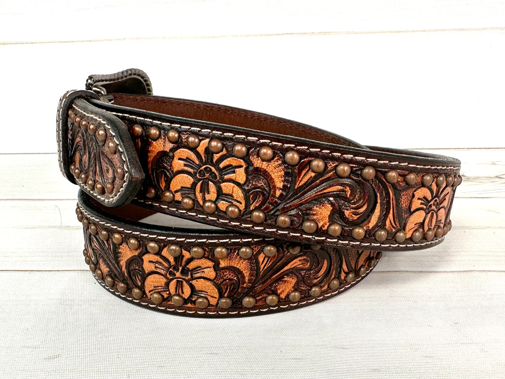 Dark Floral Tooled Studded Western Belt – Cowgirl Barn & Tack