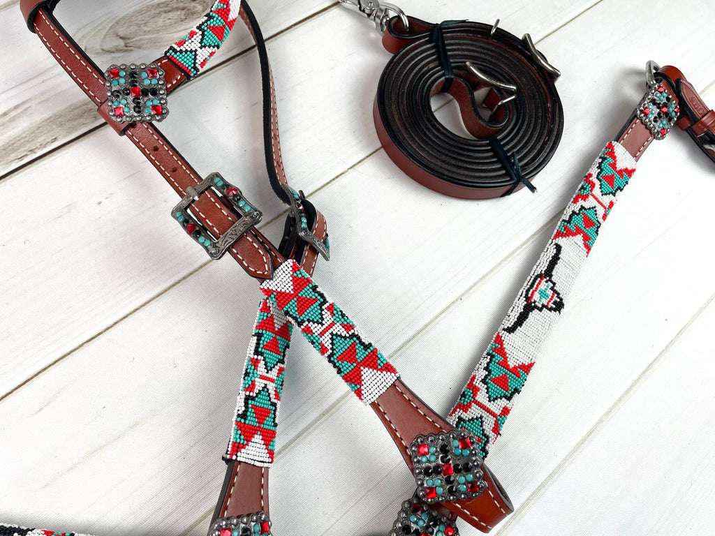 White Beaded Steer / Bull Skull Leather Tack Set – Cowgirl Barn & Tack