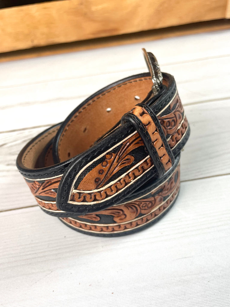 Black Border Tooled Leather Woman’s Belt – Cowgirl Barn & Tack