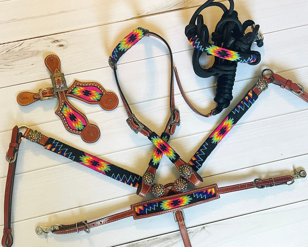 Sale! Hot Pink, Green, Blue, Yellow Aztec Beaded Tack Set – Cowgirl ...