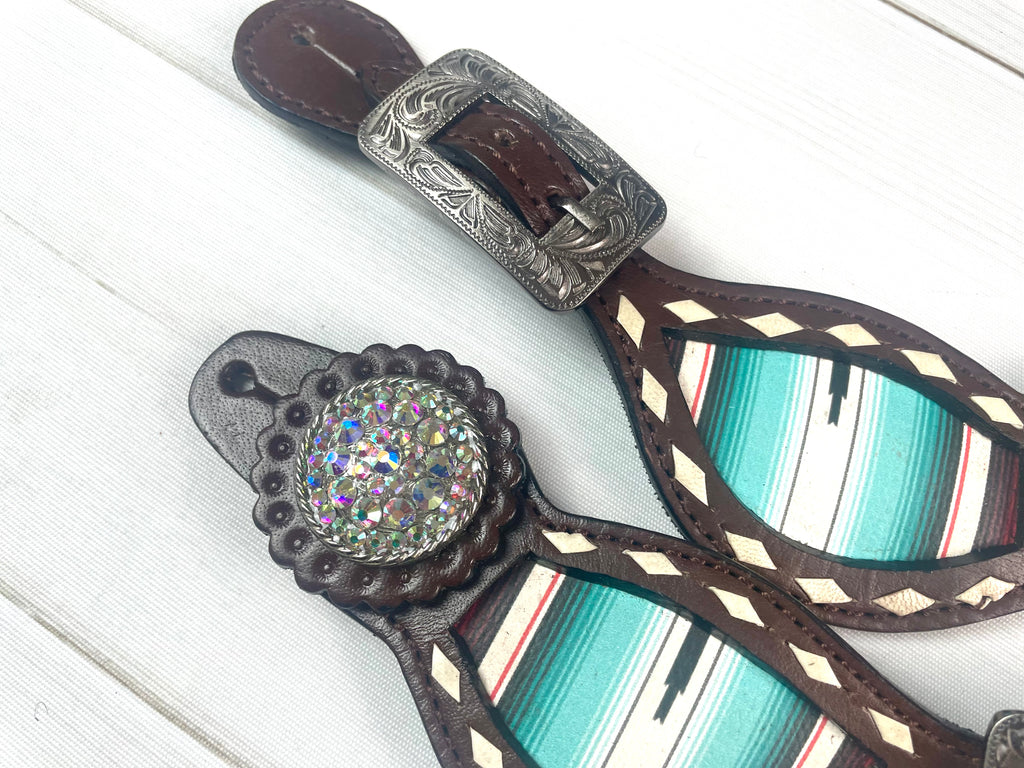 Dark Brown Leather Serape Inset - White Buckstitch Spur Straps ...