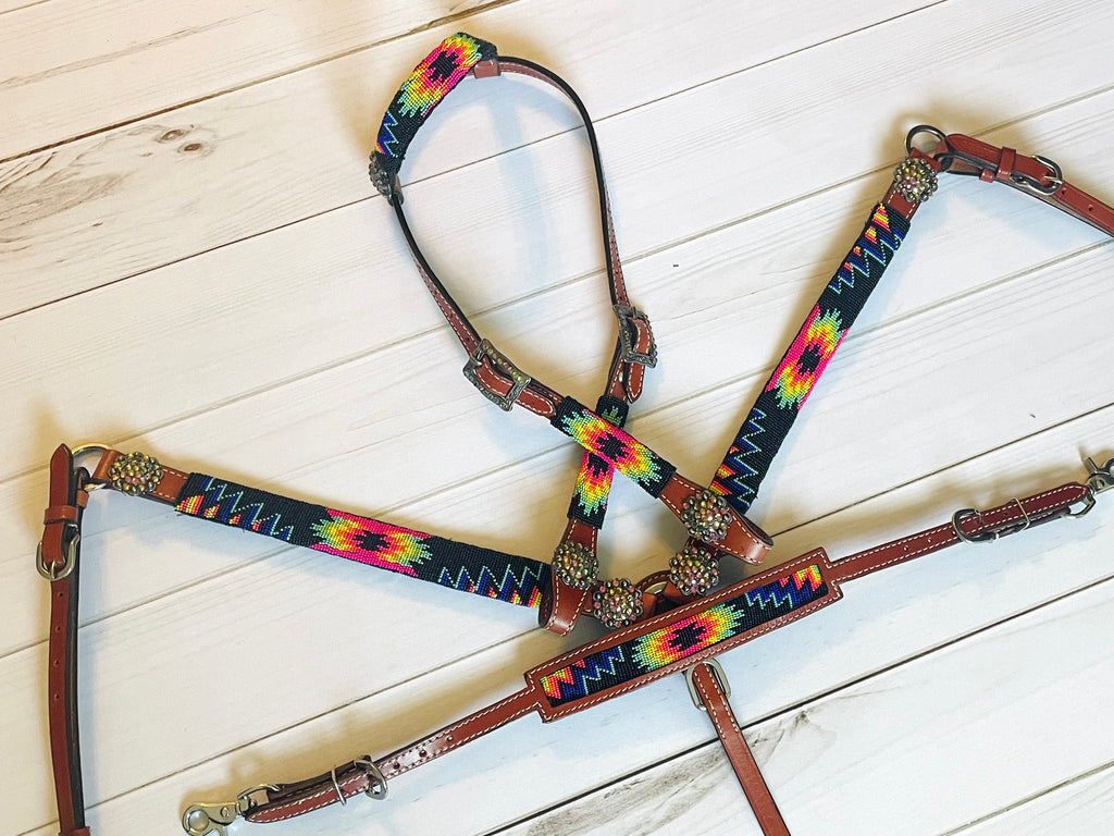 Sale! Hot Pink, Green, Blue, Yellow Aztec Beaded Tack Set – Cowgirl ...